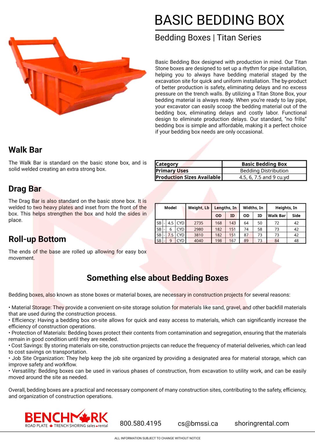 Basic Bedding Box - Shoring Rental